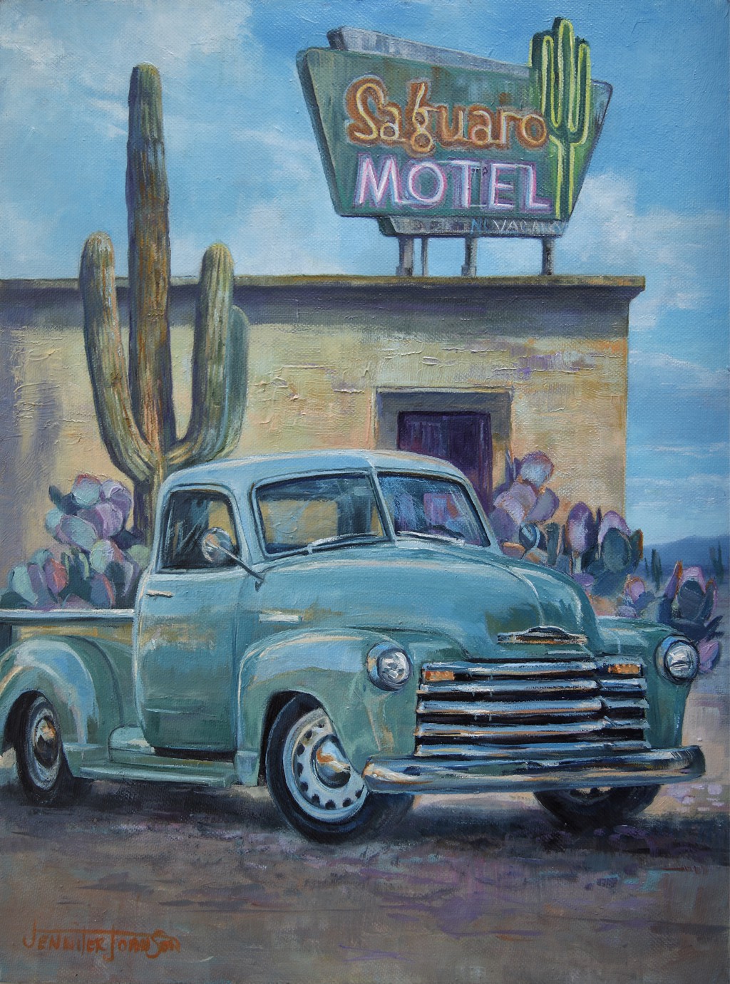 Saguaro Motel Neon by Jennifer Johnson | Settlers West Galleries