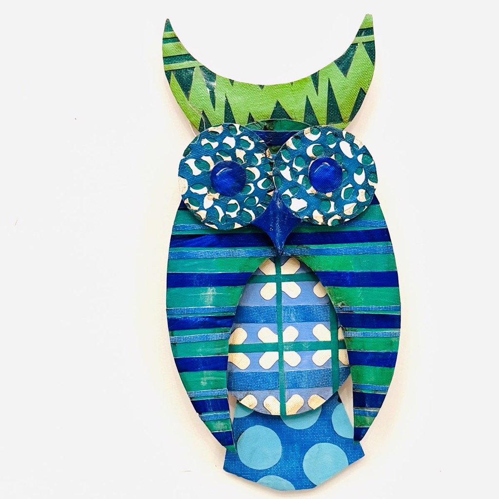 3D Green and Blue Patterned Owl Wall Sculpture RC23-03 by Robin Cooper ...