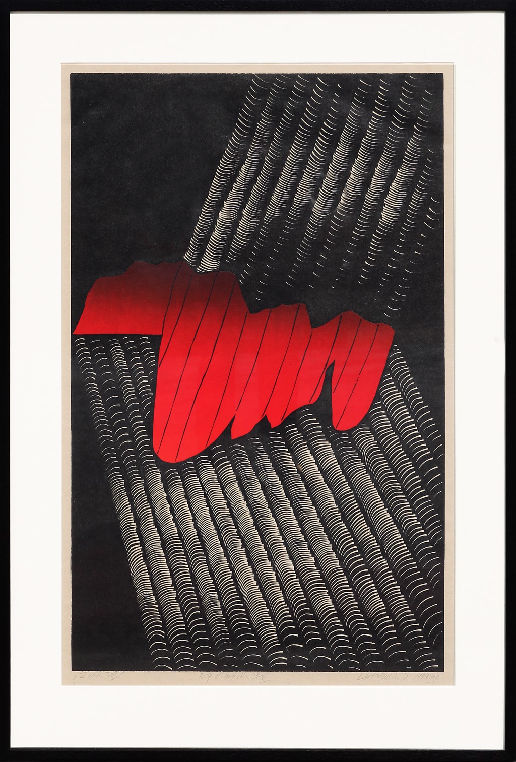 “Signs VIII” Red and Black Abstract Woodcut Print by Zbigniew Lutomski ...