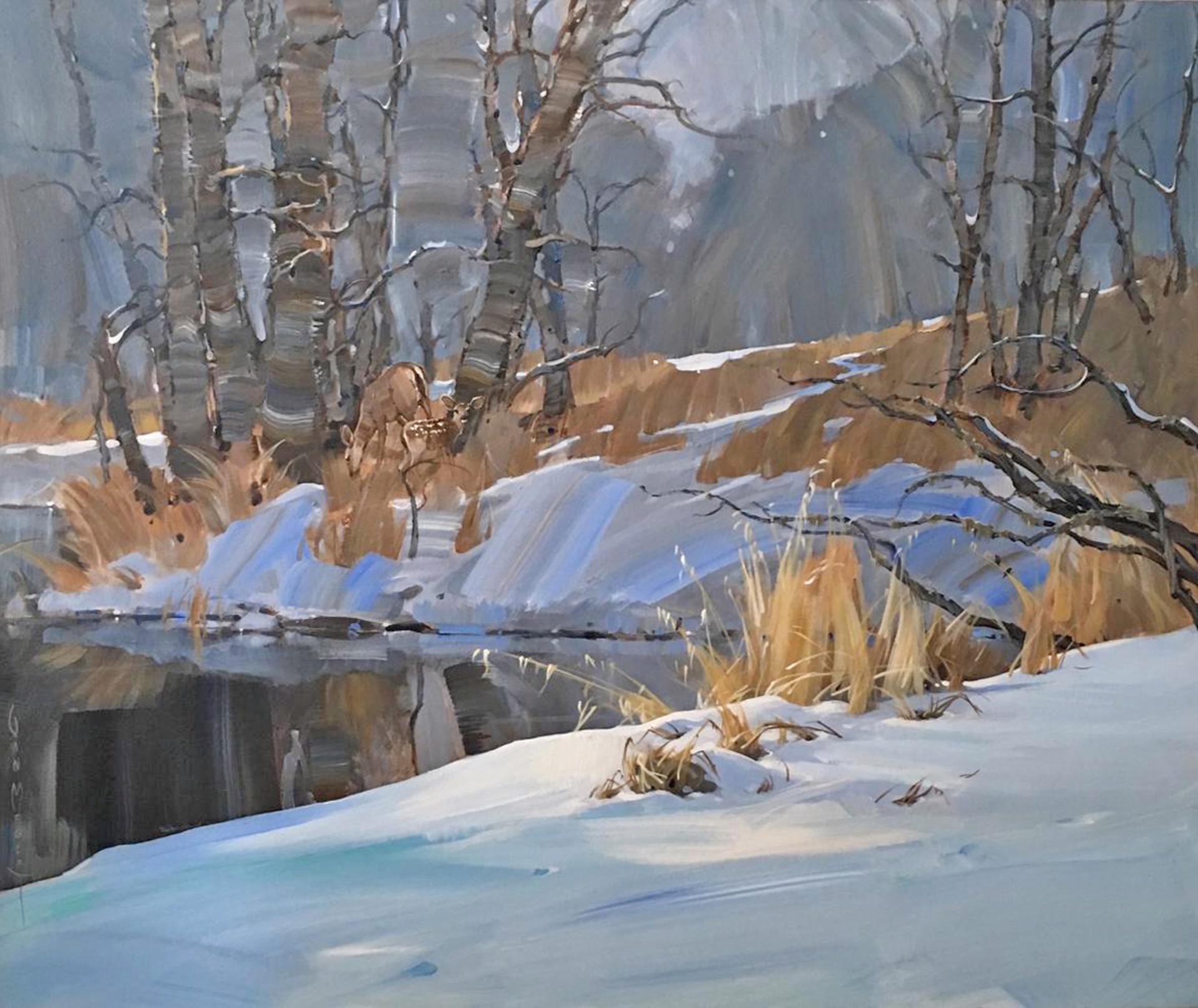 Snowscape With Deer by Jerry Van Megert | Carmel Art Association