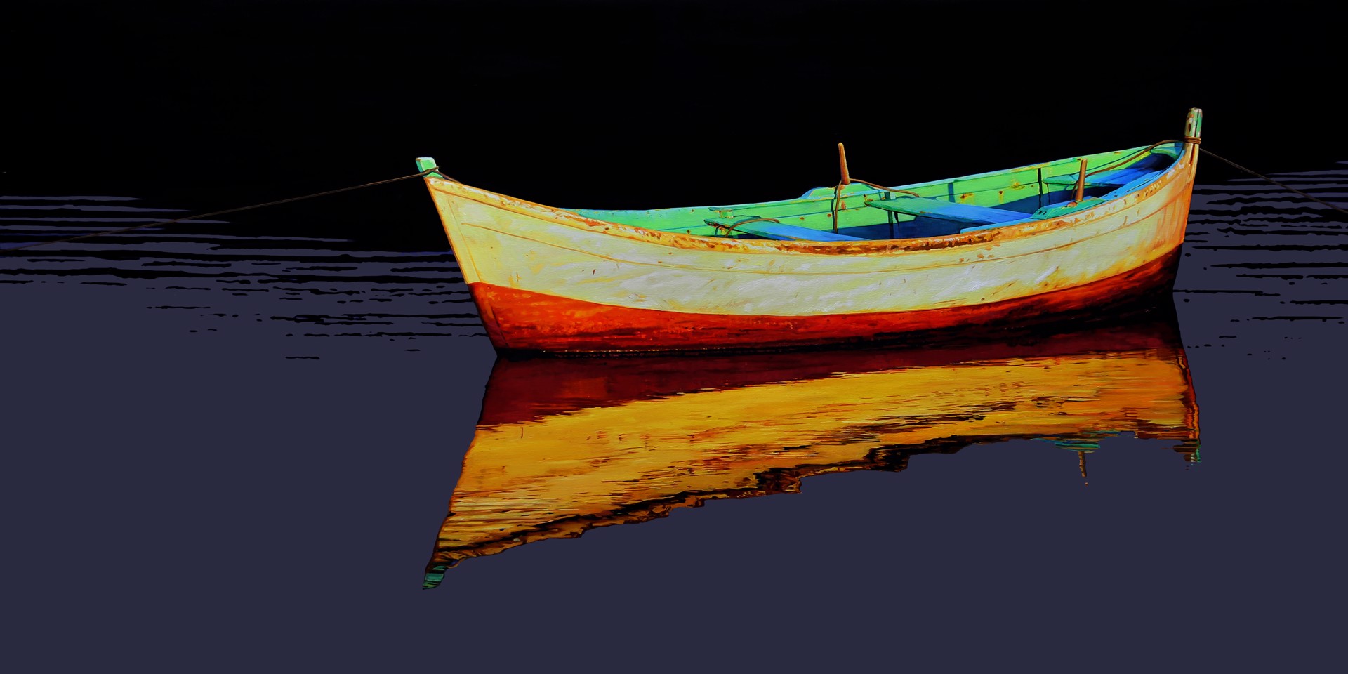 Three Color Bright Boat by Roger Hayden Johnson | The Marshall Gallery