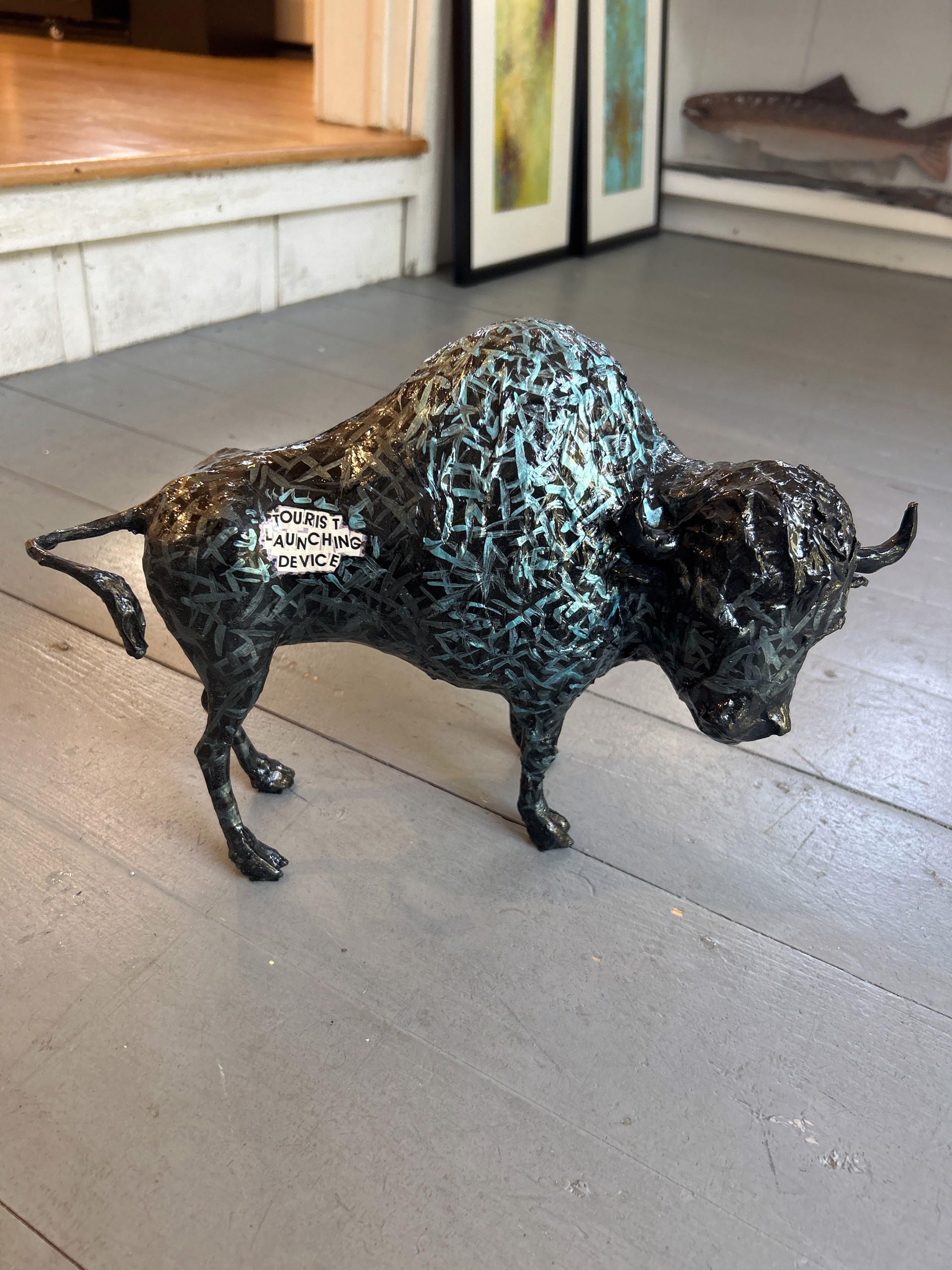 Black and Blue Bull Sculpture by Steve Wirtz | Synchronicity Art Gallery