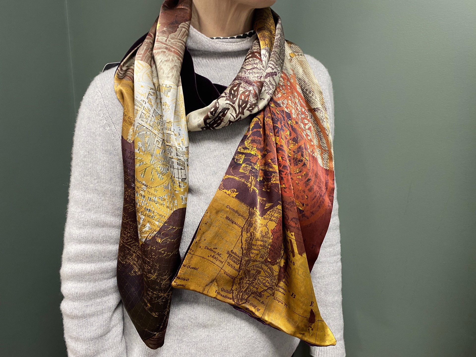Sonali Silk & Velvet Scarf (Saffron) by Neil Bottle | Contemporary ...