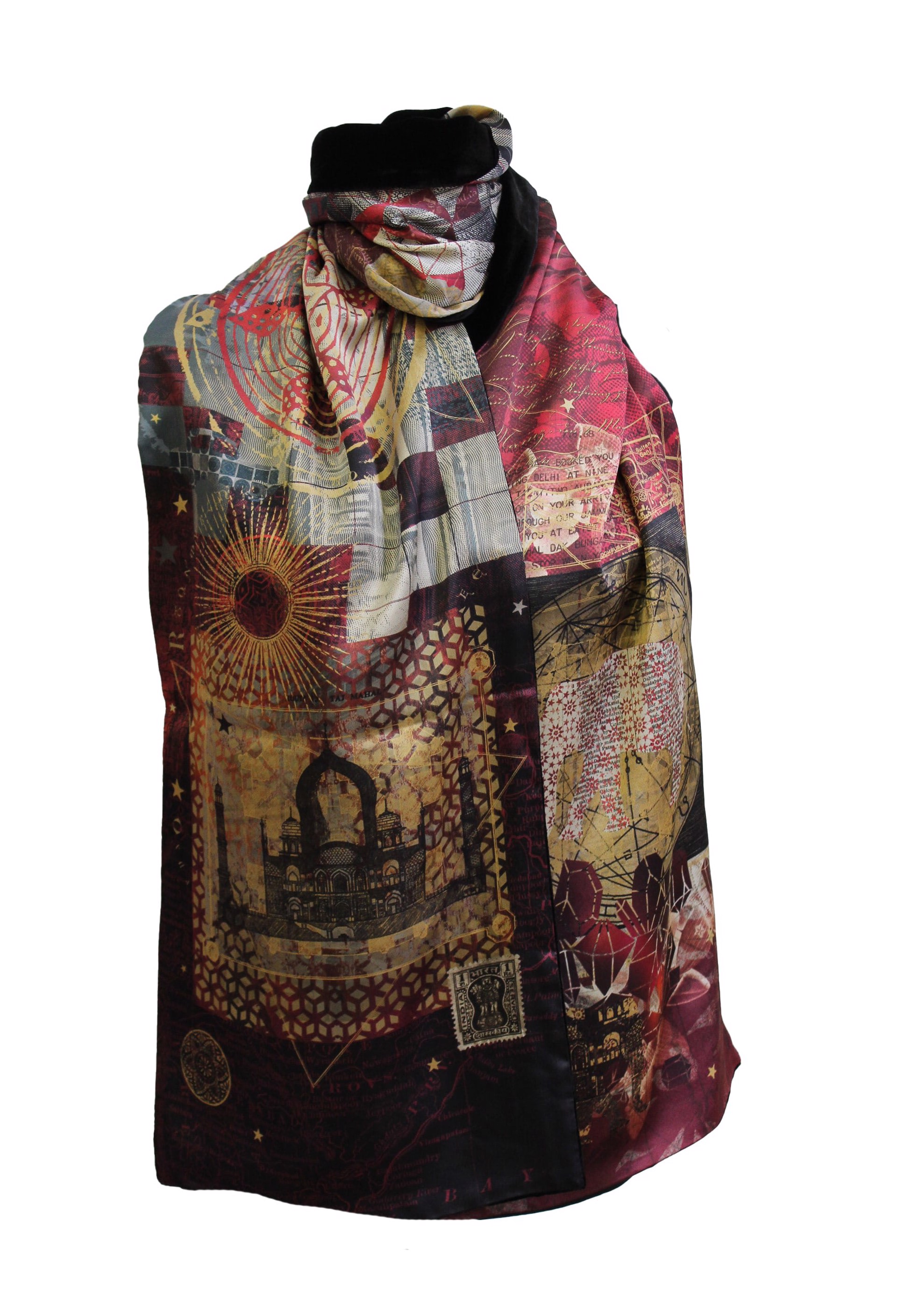 Golden Triangle Silk & Velvet Wrap Scarf (Ruby Red) by Neil Bottle ...