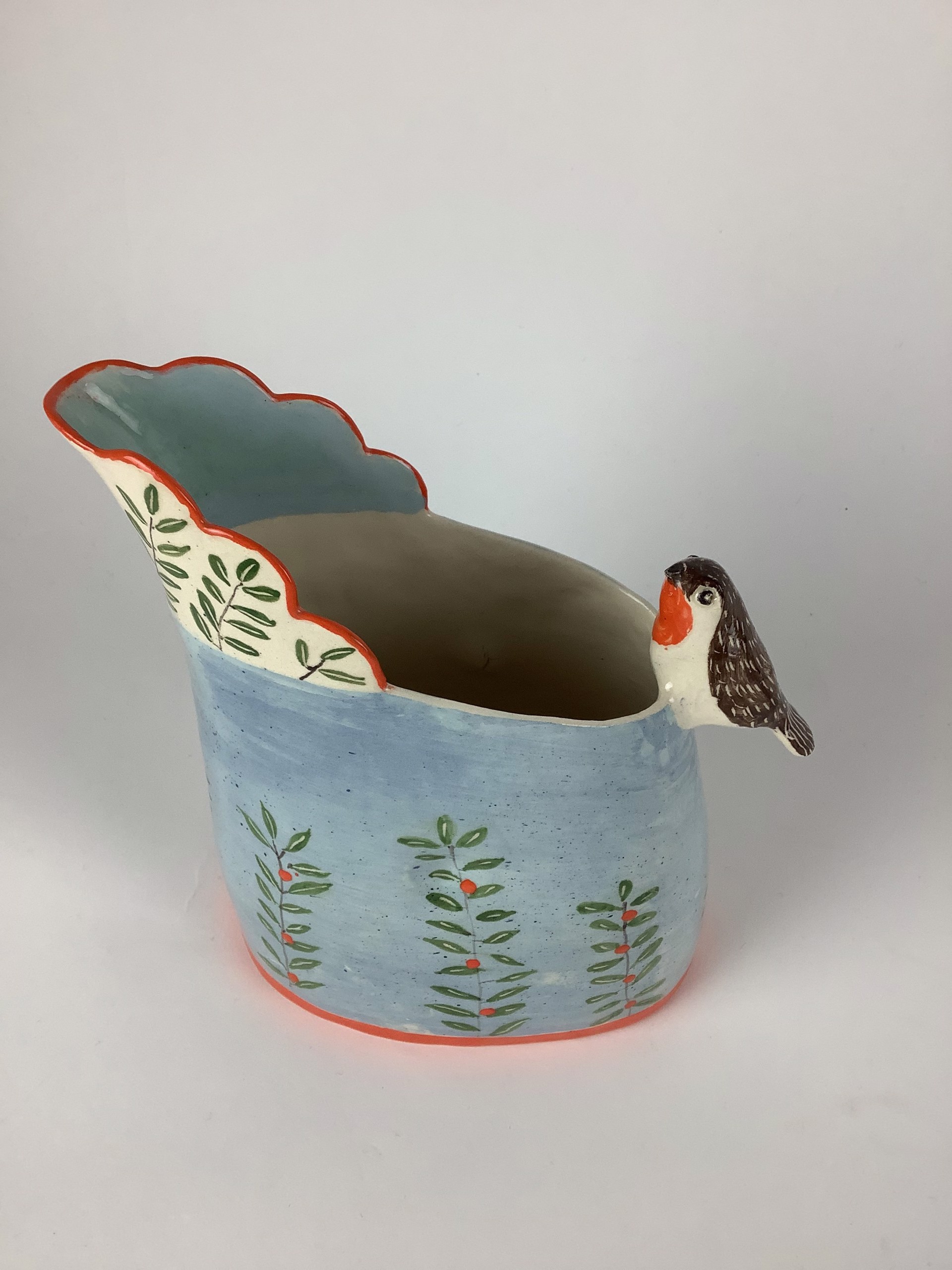 Robin Jug With Leaf Design, Spout Painted Inside by Laurance Simon ...