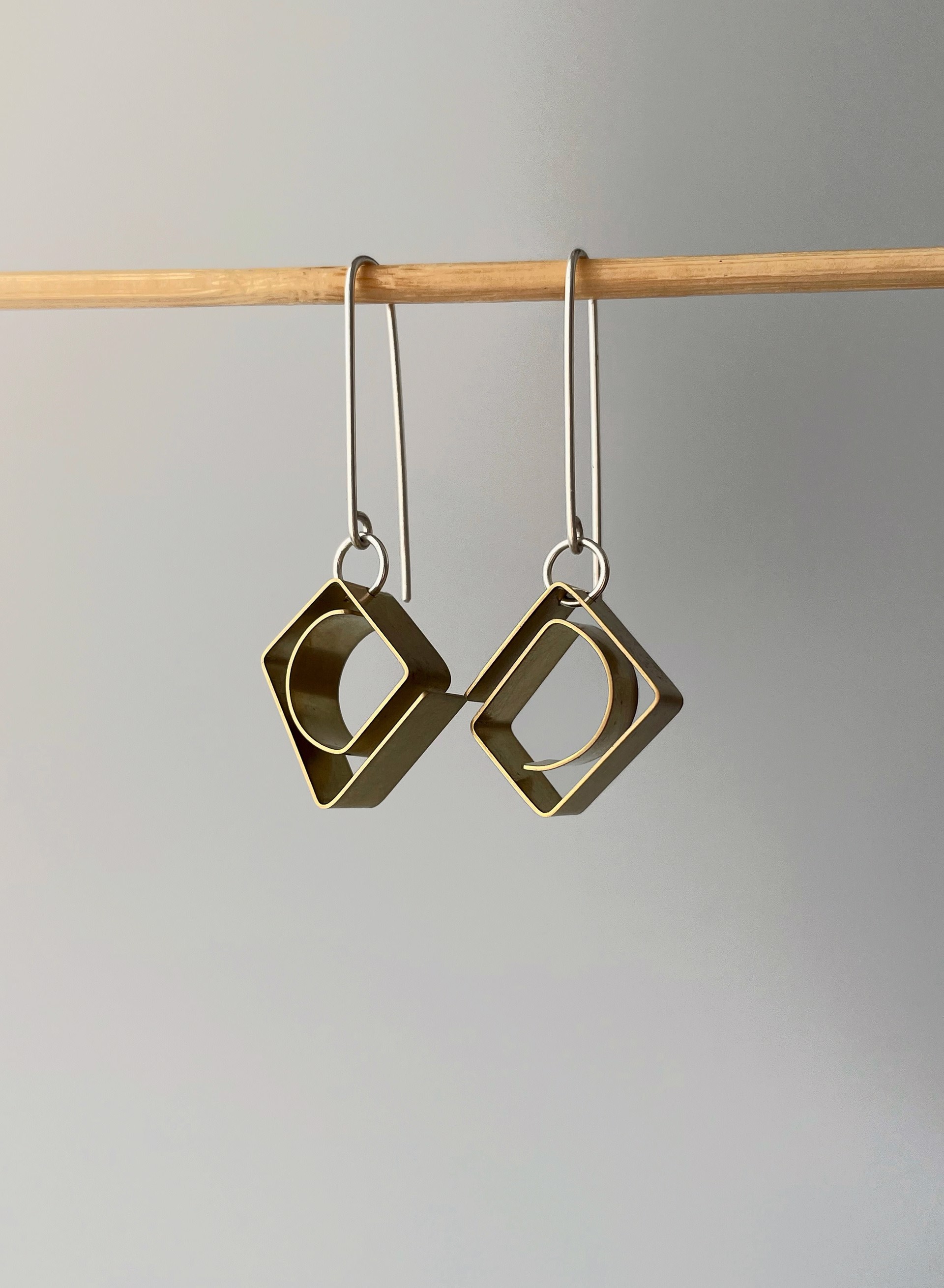 Silver & Brass Earrings by Gill Forsbrook | Contemporary Applied Arts
