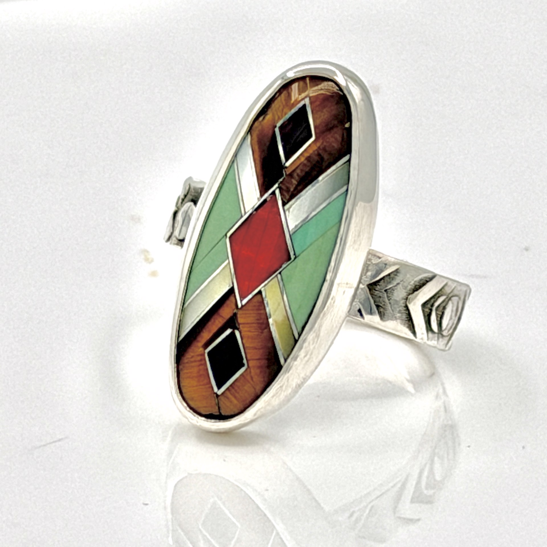 Aventurine, Tiger Eye, Mother of Pearl Inlay Ring by Anne Bivens | Dare ...